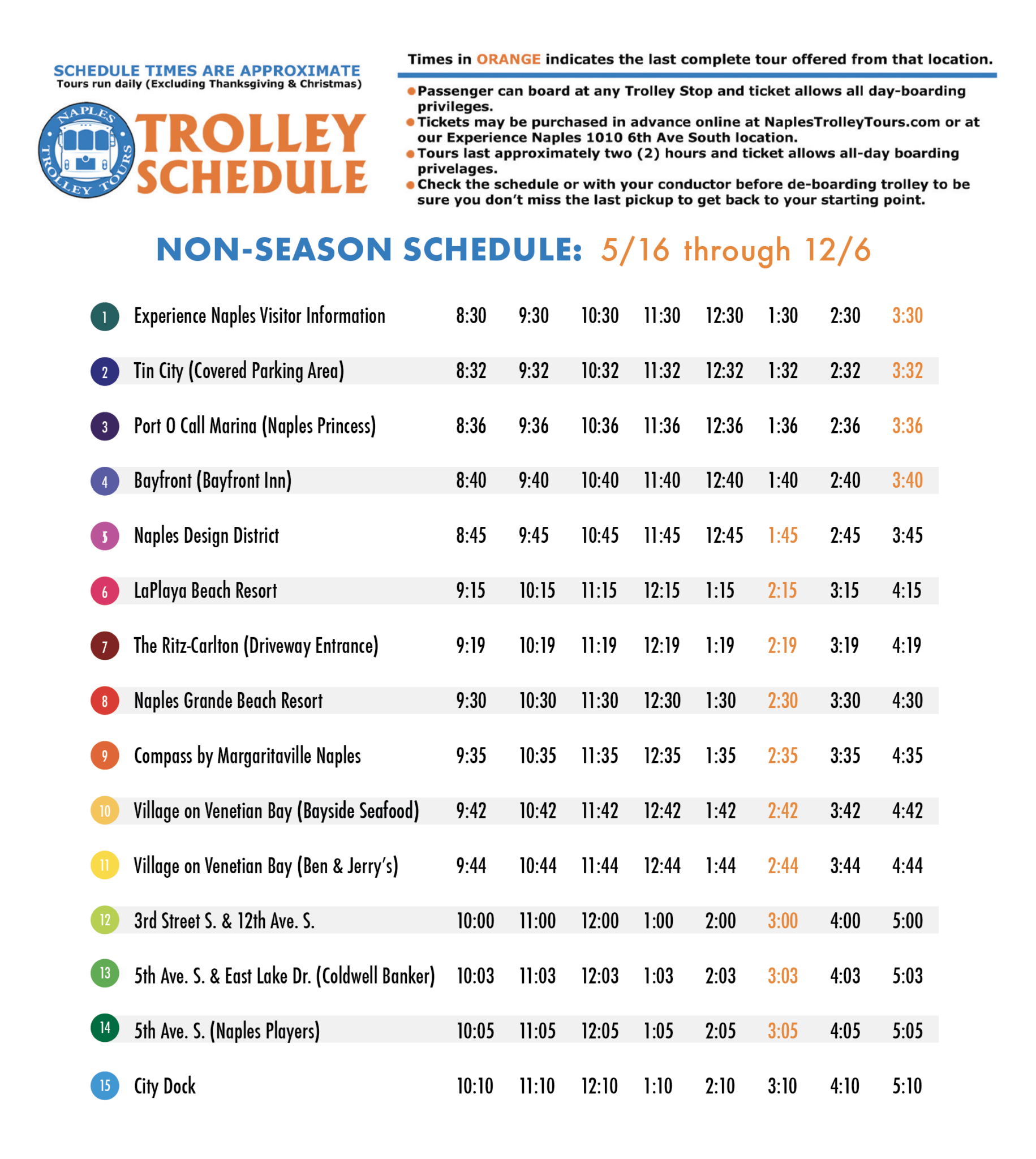 Map & Schedule | Naples Trolley Tours | Hop-On Hop-Off | Naples, FL